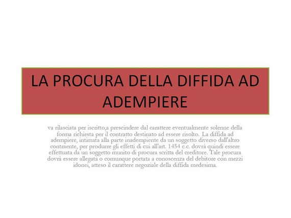 PATRIZIA BARCHI - LA DIFFIDA AD ADEMPIERE